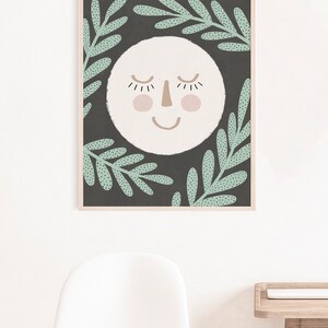 Happy Moon Art Print, Moon Face Illustration, Hippie Moon Art, Face ...