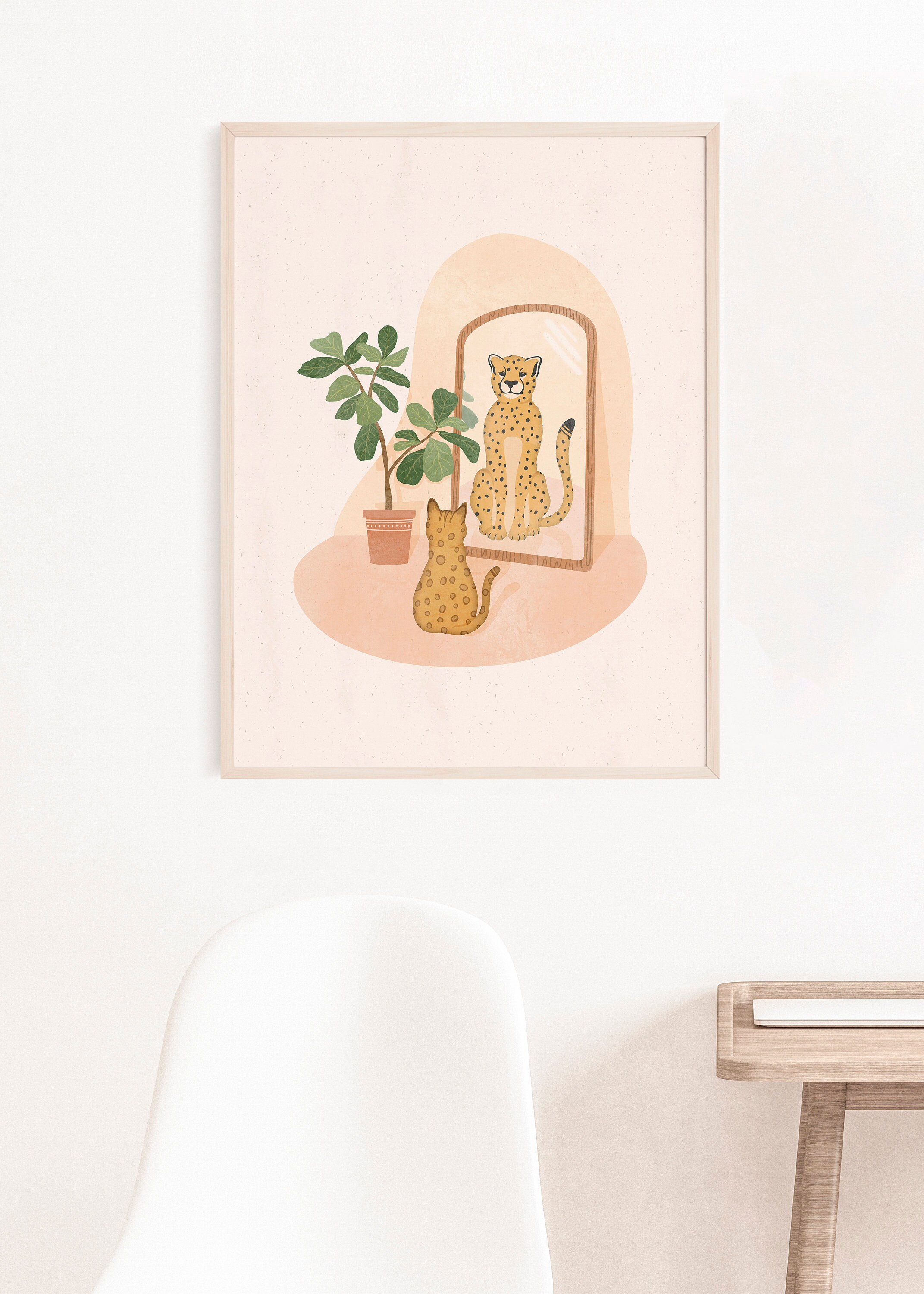 Cat Looking in Mirror Illustration Art Print Self Love Wall - Etsy