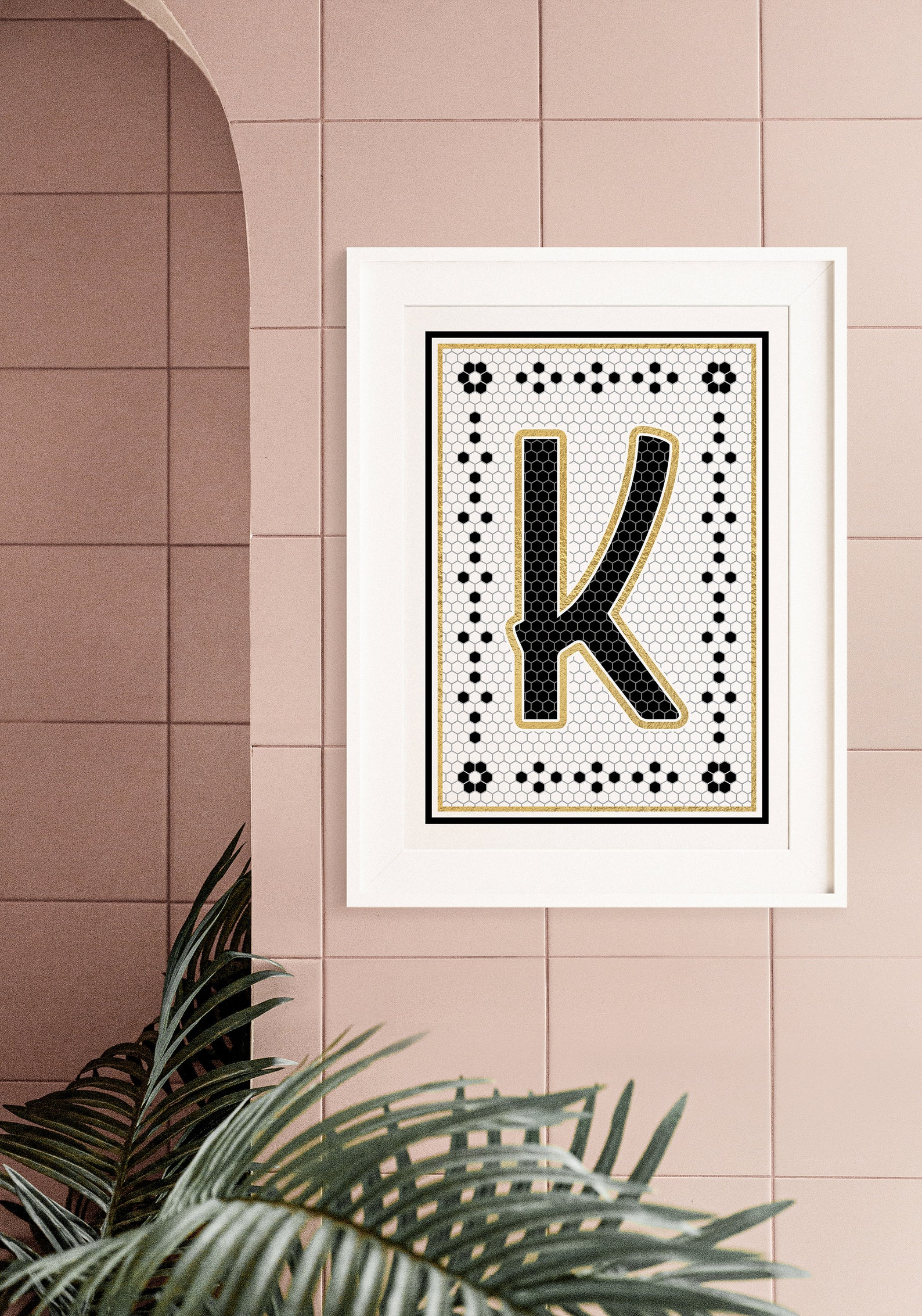 Letter K Mosaic Art Print Vintage Tile Letter Design Black & | Etsy