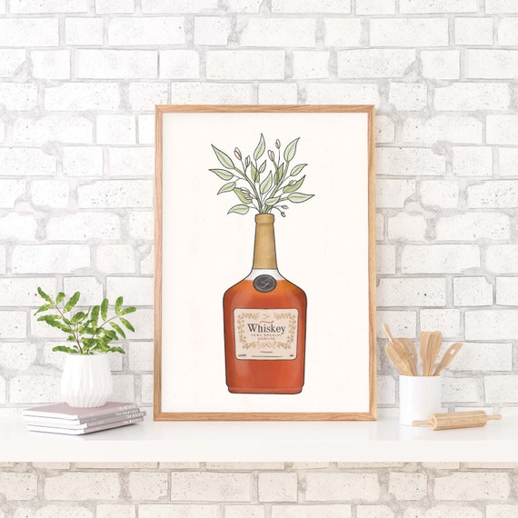 Whiskey & Flowers Art Print Hennessy Wall Art Whiskey | Etsy