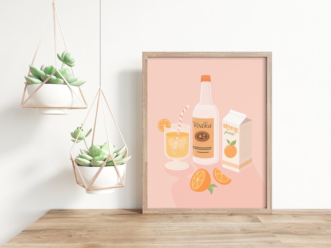 Vodka Orange Juice Art Print Vodka Cocktail Illustration Art | Etsy
