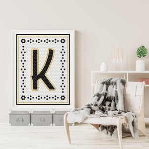 Letter K Mosaic Art Print, Vintage Tile Letter Design, Black & White ...