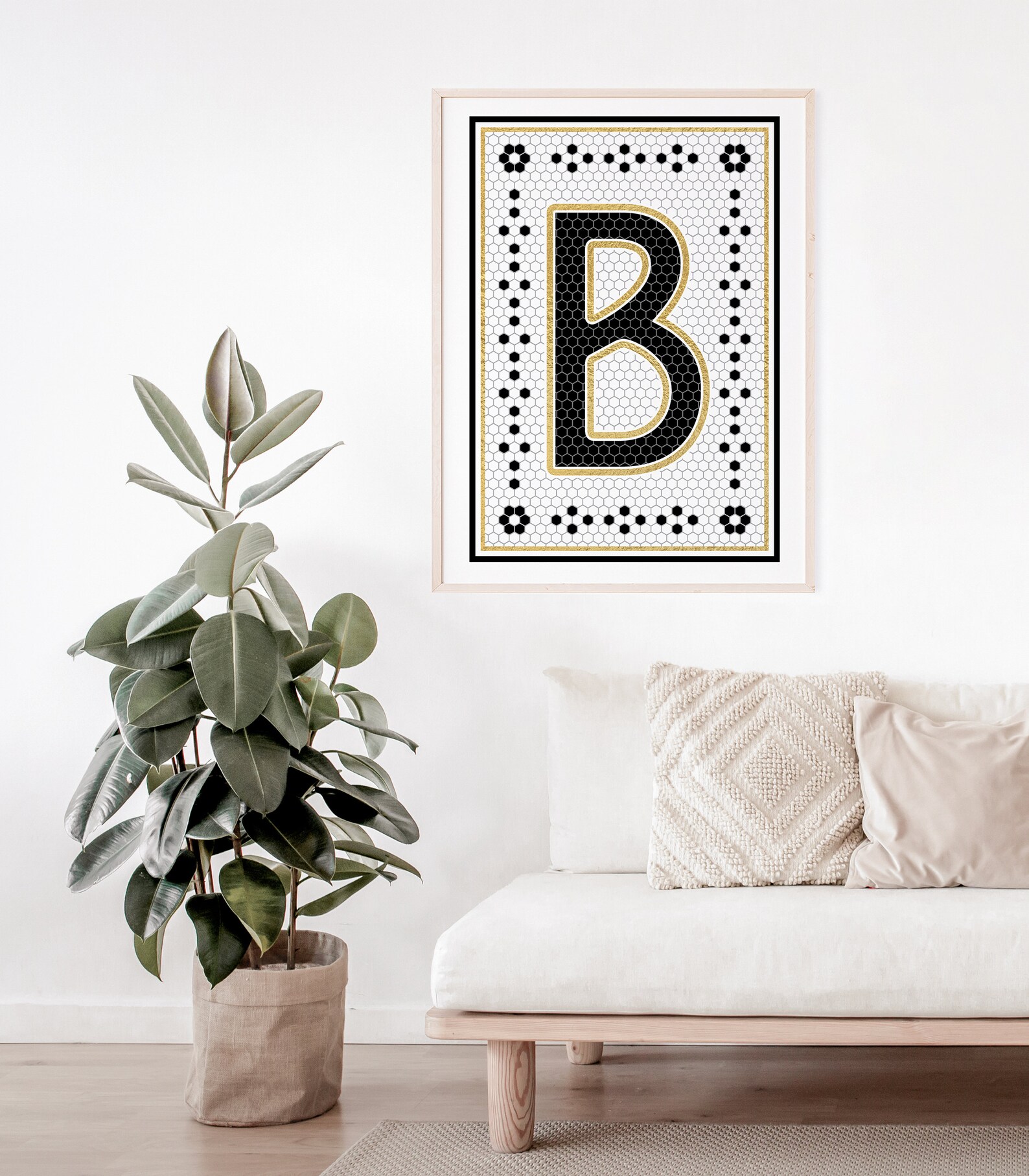 Letter B Mosaic Art Print Vintage Tile Letter Design Black & | Etsy