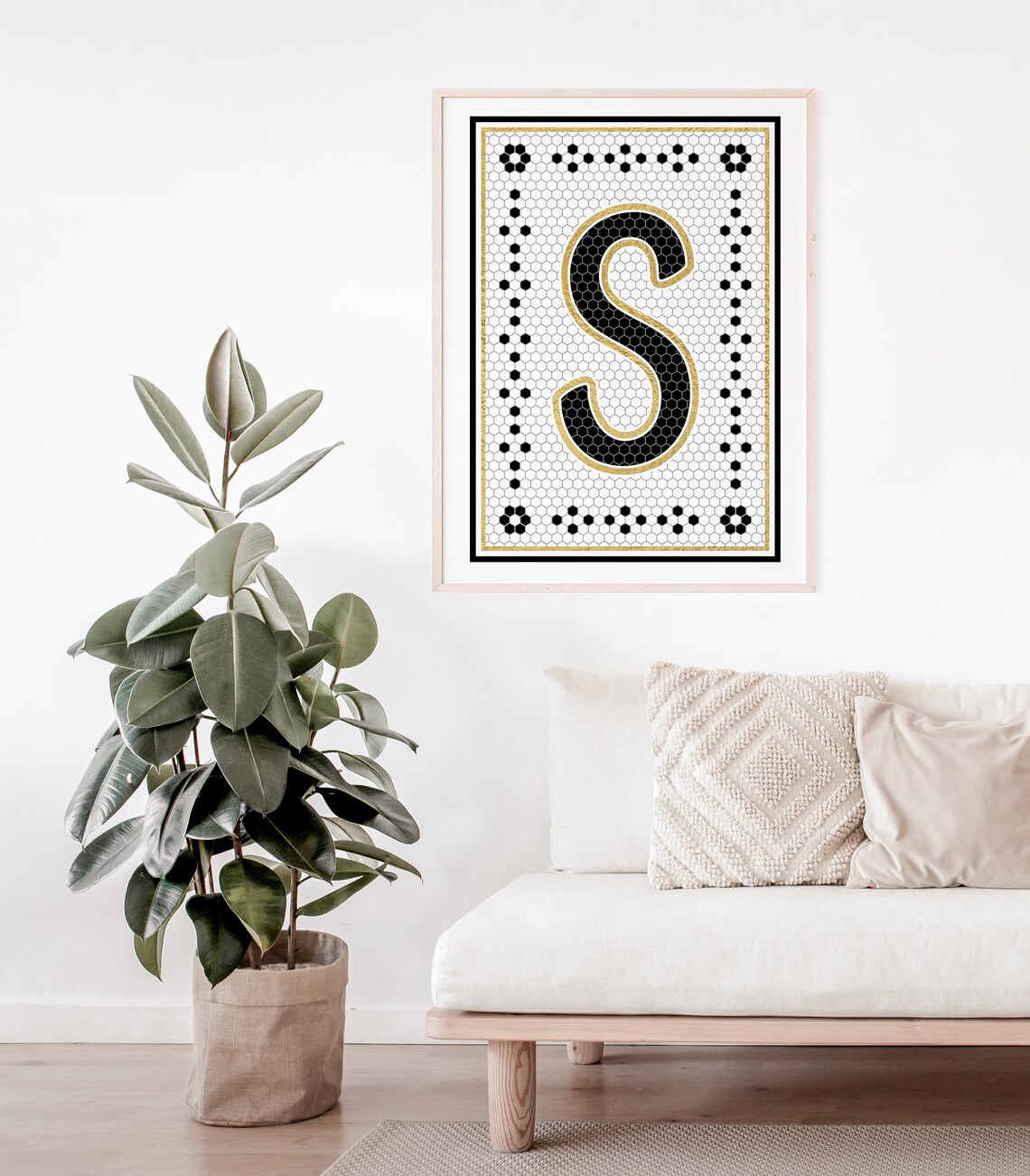 Letter S Mosaic Art Print Vintage Tile Letter Design Black & - Etsy