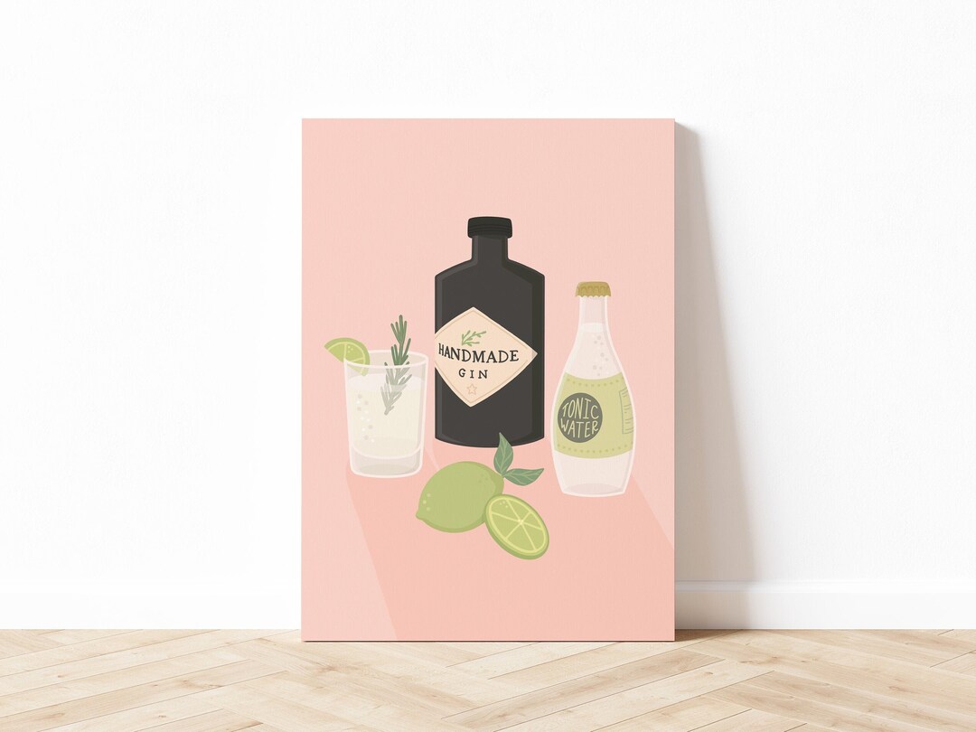 Gin and Tonic Art Print, Gin Cocktail Illustration Art, Alcohol Wall ...