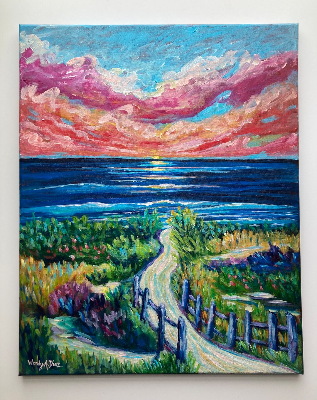Abstract Sunset Beach Landscape Painting Original Acrylic Coastal Art ...