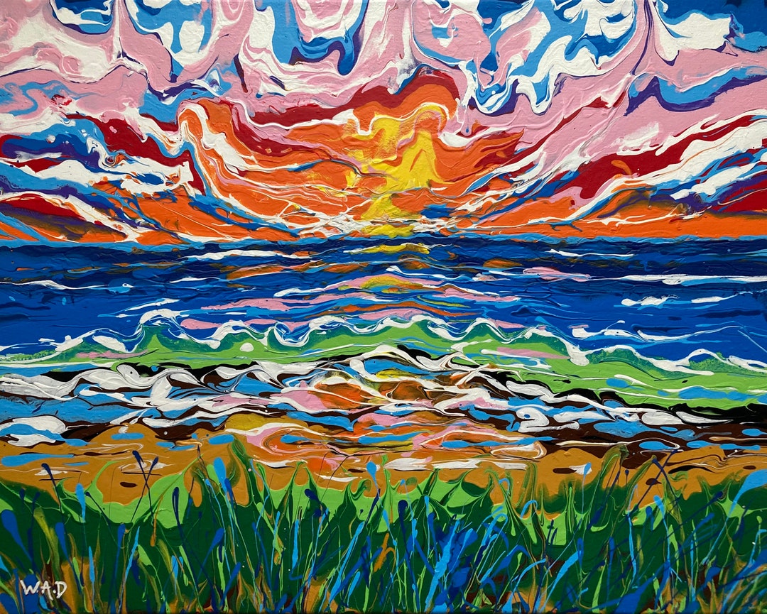 Abstract Sunset Beach Landscape Painting,original Acrylic Impressionist ...