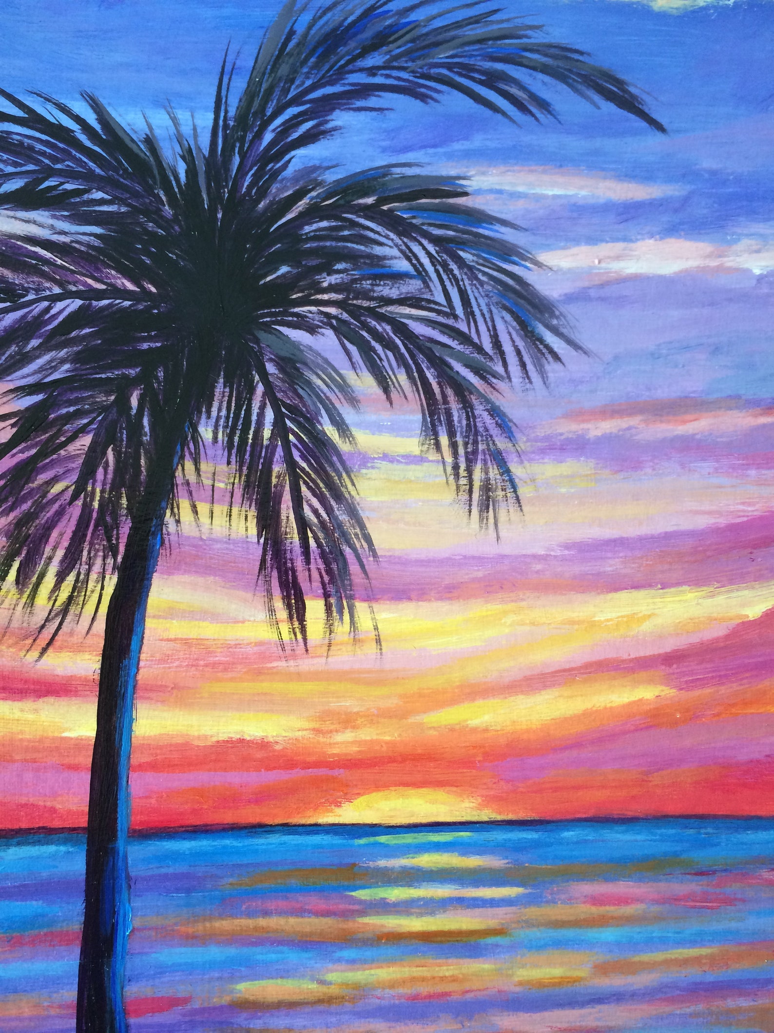 Abstract Palm Tree Sunset Beach Paintingoriginal - Etsy
