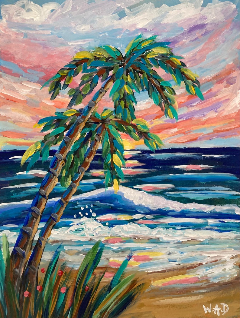 Abstract Sunset Palm Tree Beach Landscape Painting,original Acrylic ...