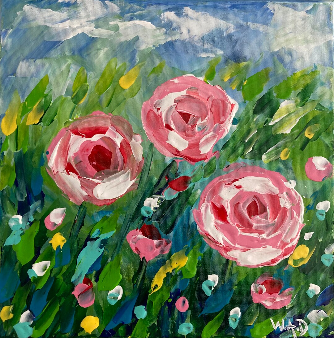 Abstract Pink Roses Landscape Painting,original Acrylic Impressionist ...