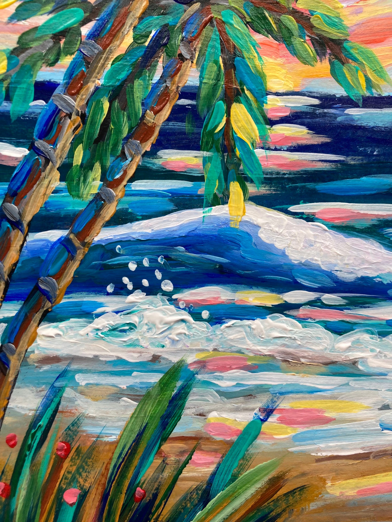 Abstract Sunset Palm Tree Beach Landscape Painting,original Acrylic ...