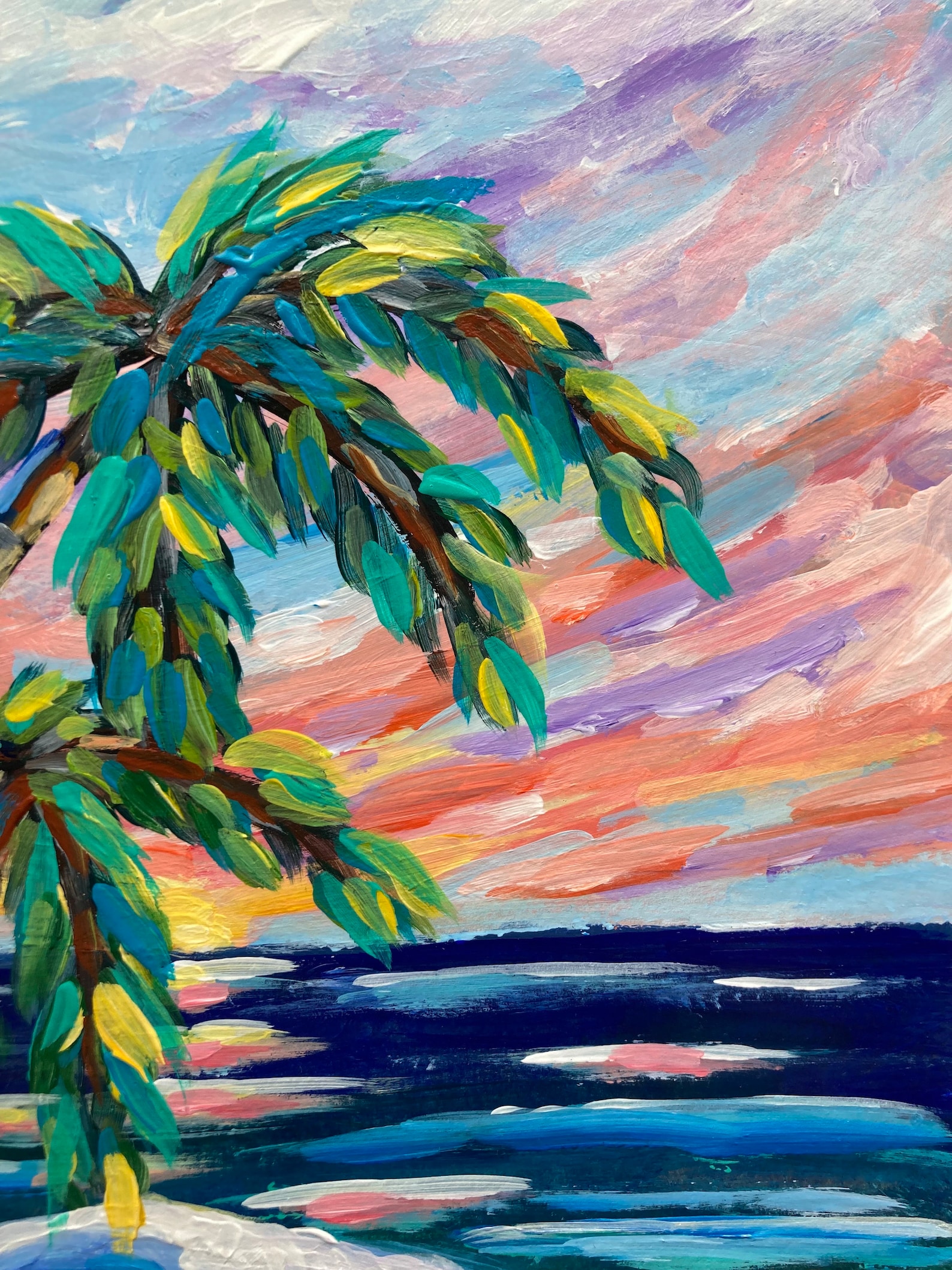 Abstract Sunset Palm Tree Beach Landscape Painting,original Acrylic ...