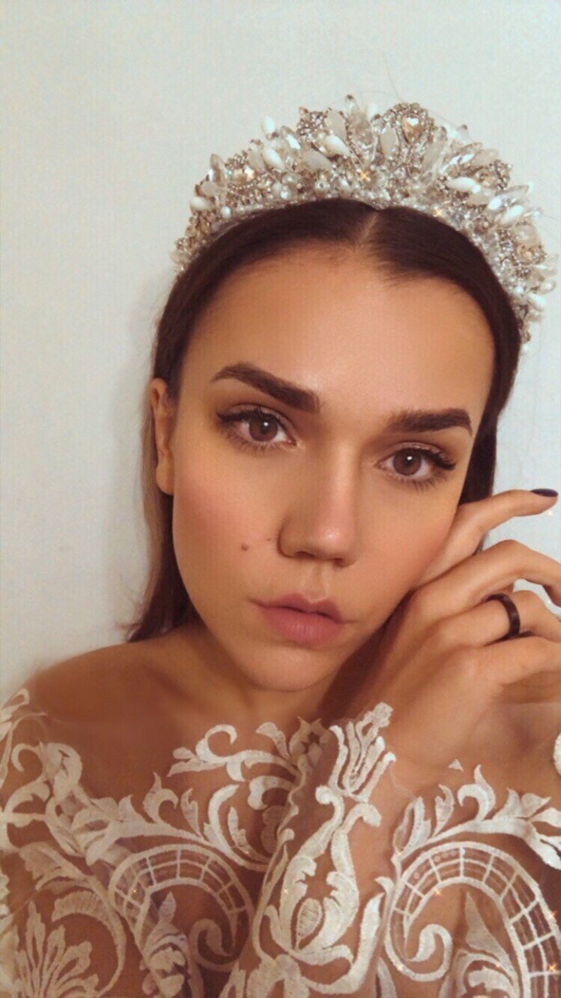 Silver Bridal Tiara Crown Wedding Crystal Headpiece Silver Etsy
