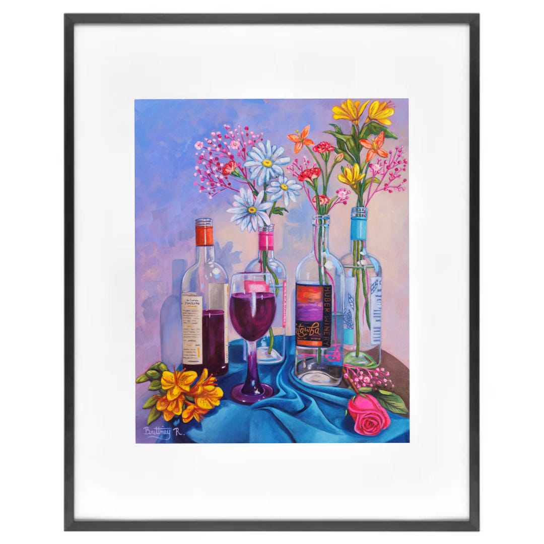 Huber's Wine Still Life (fine Art Print) Wine Bottles and Flowers - Etsy