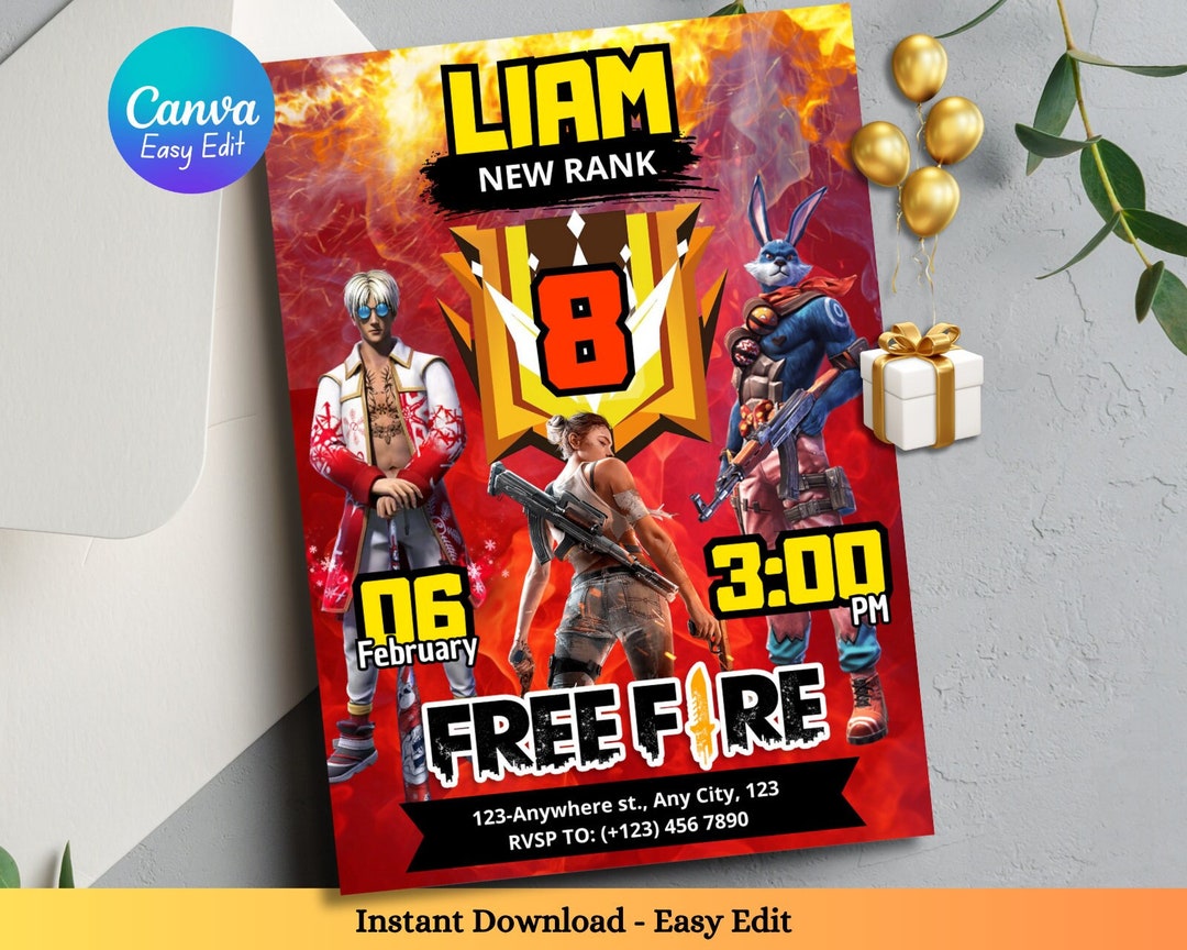 Freefire Editable Birthday Invitation Card Battle Royale Customizable ...