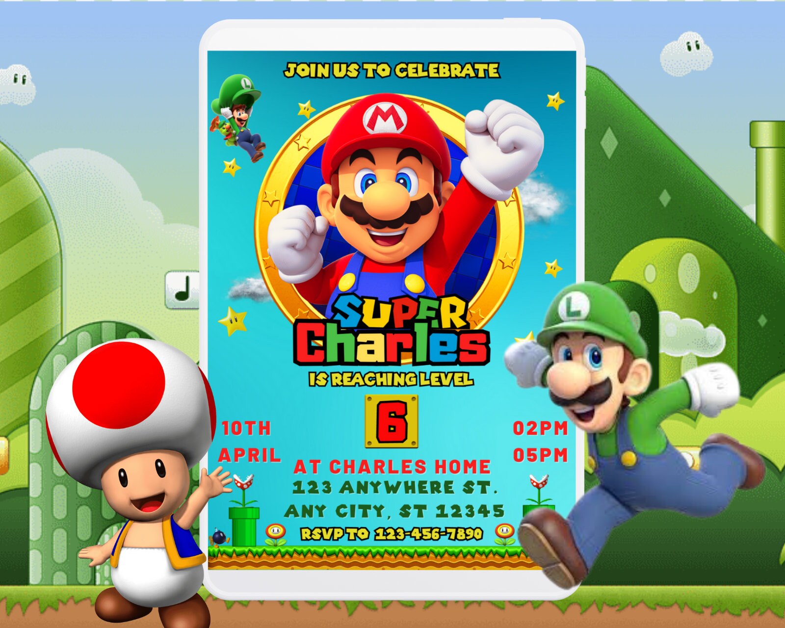 Super Mario Editable Invitation Card Adventures Customizable Invitation ...
