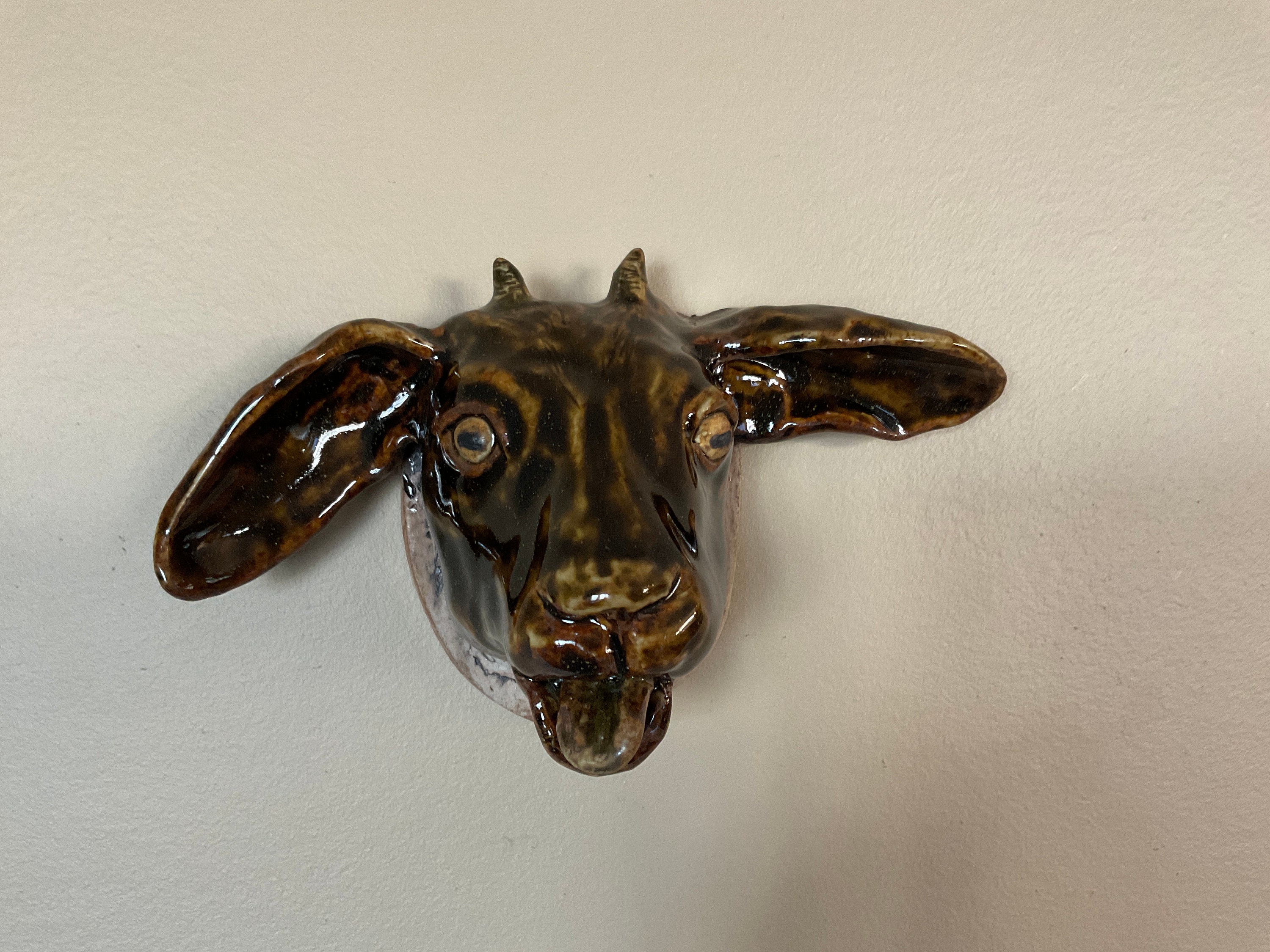 Floppy Eared Goat Head Rusty Color Goat to Hang on Your Wall, Ceramic ...