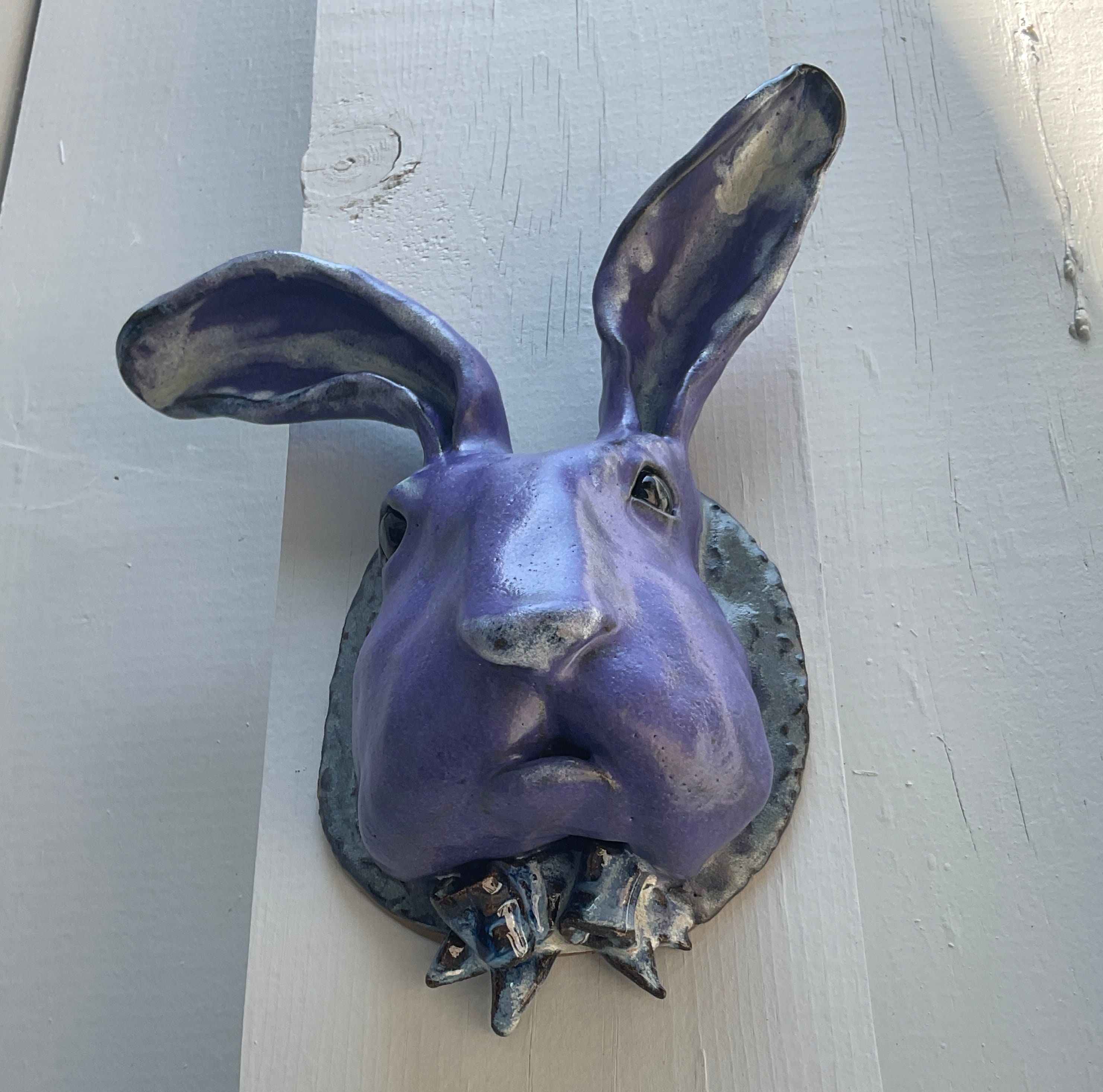 Big Gruff Looking Purple Bunny to Hang on Your Wall, Glossy Surface ...