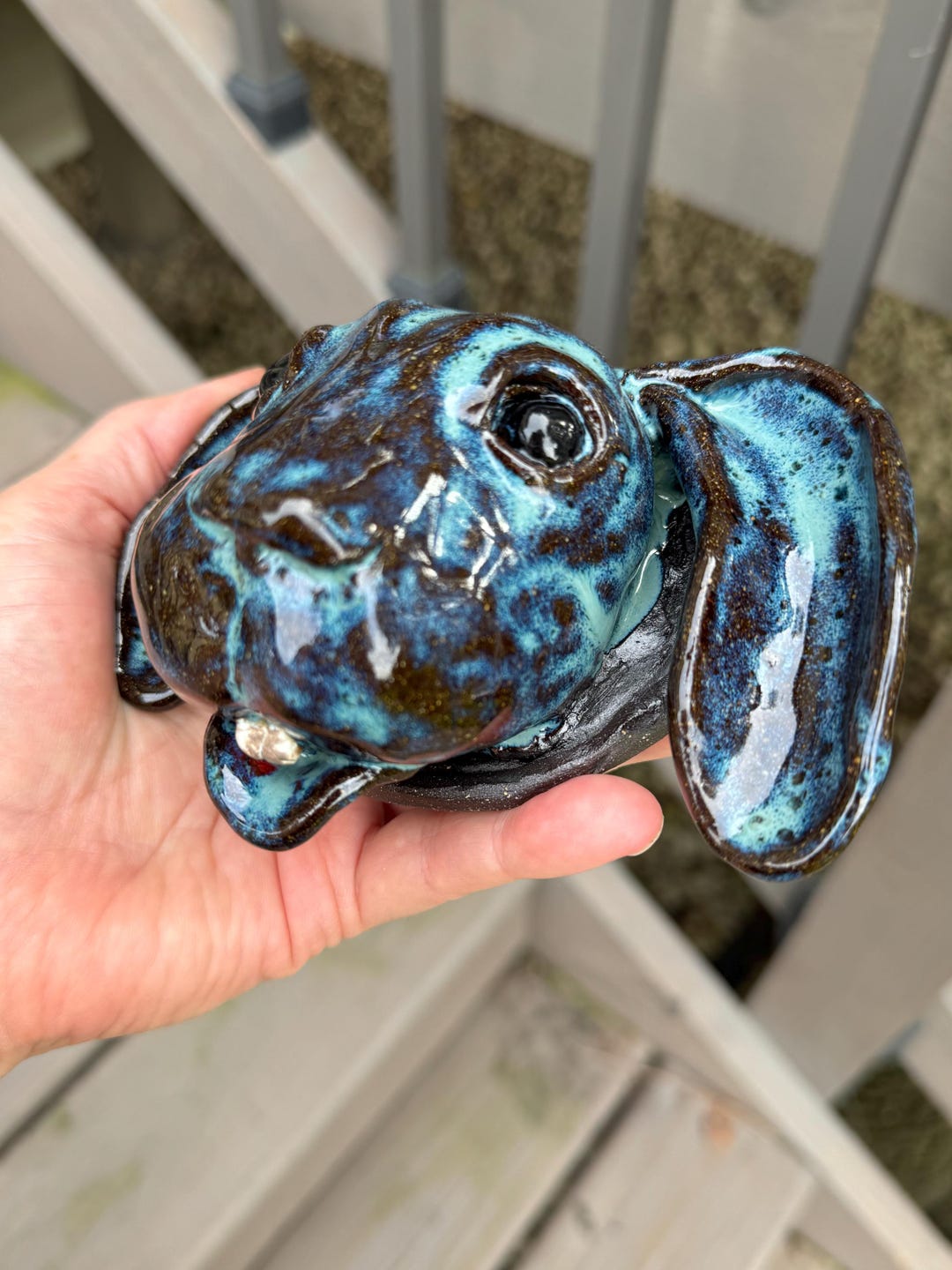 Handmade Blue Mottled Ceramic Floppy Ear Bunny, Wall Hanging - Etsy