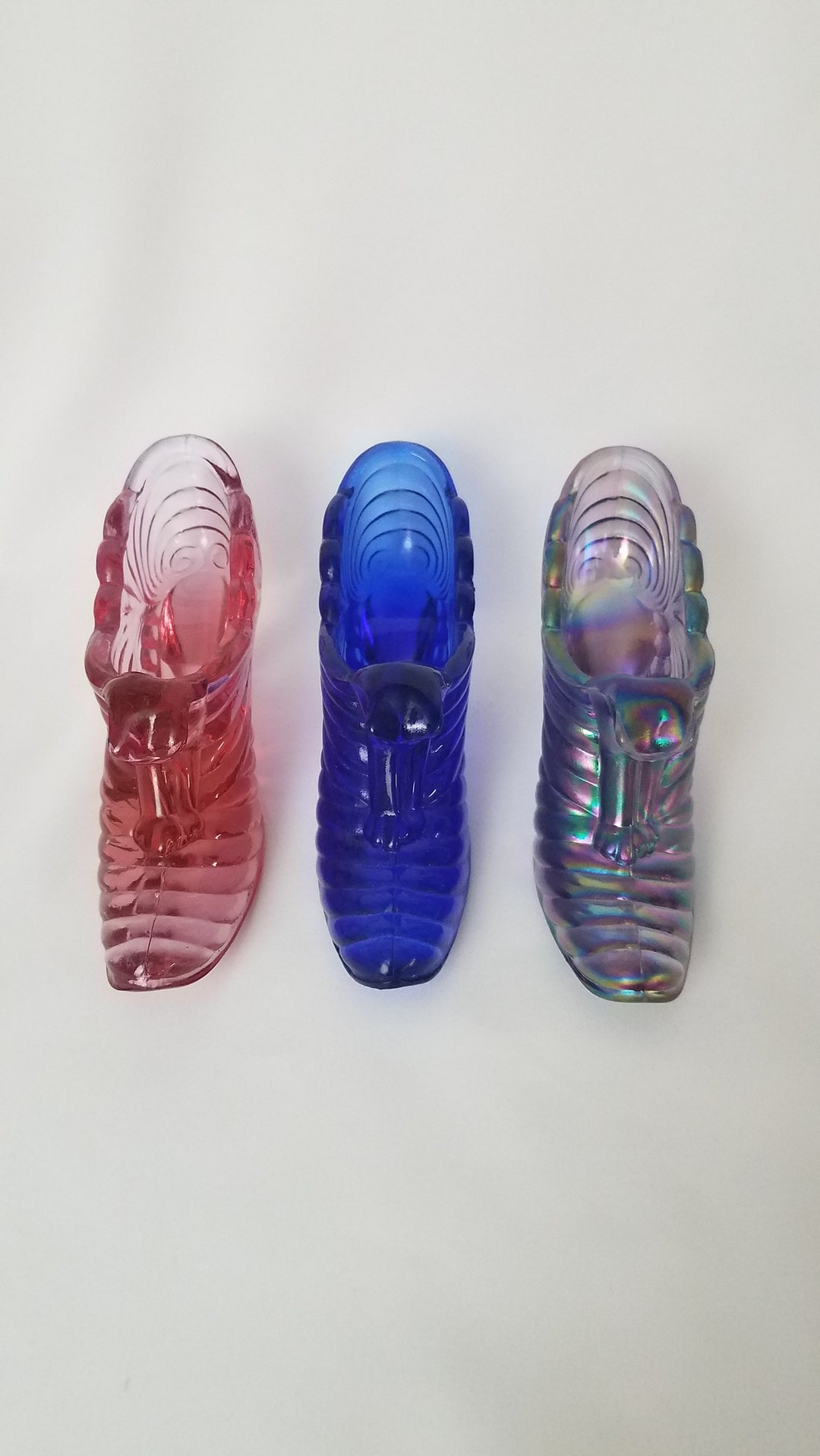Set of 3 Fenton Cat Head Glass Shoes in the Drapery Style Cobalt Blue ...