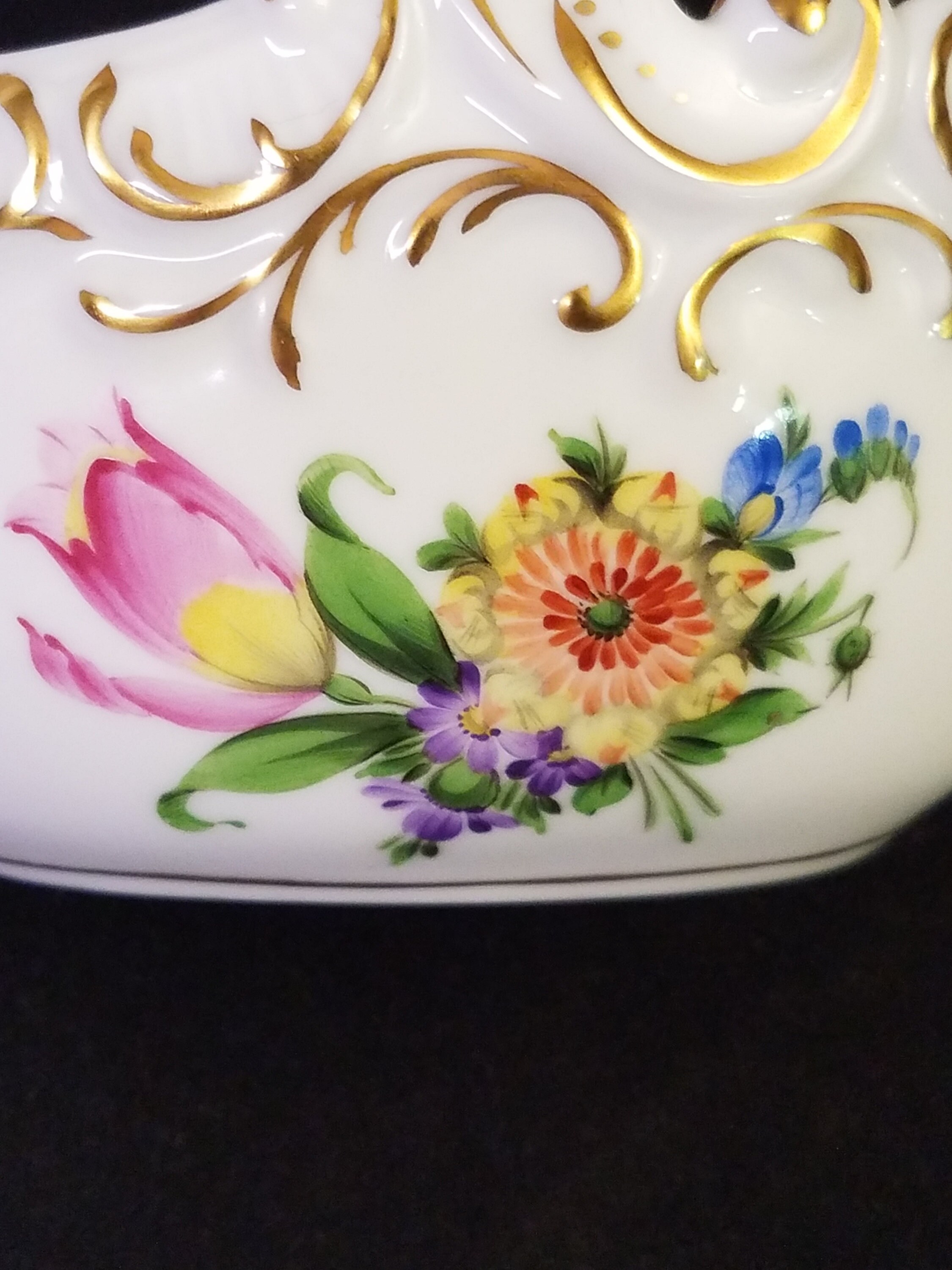 Herend small porcelain hand-painted oval basket with handle | Etsy