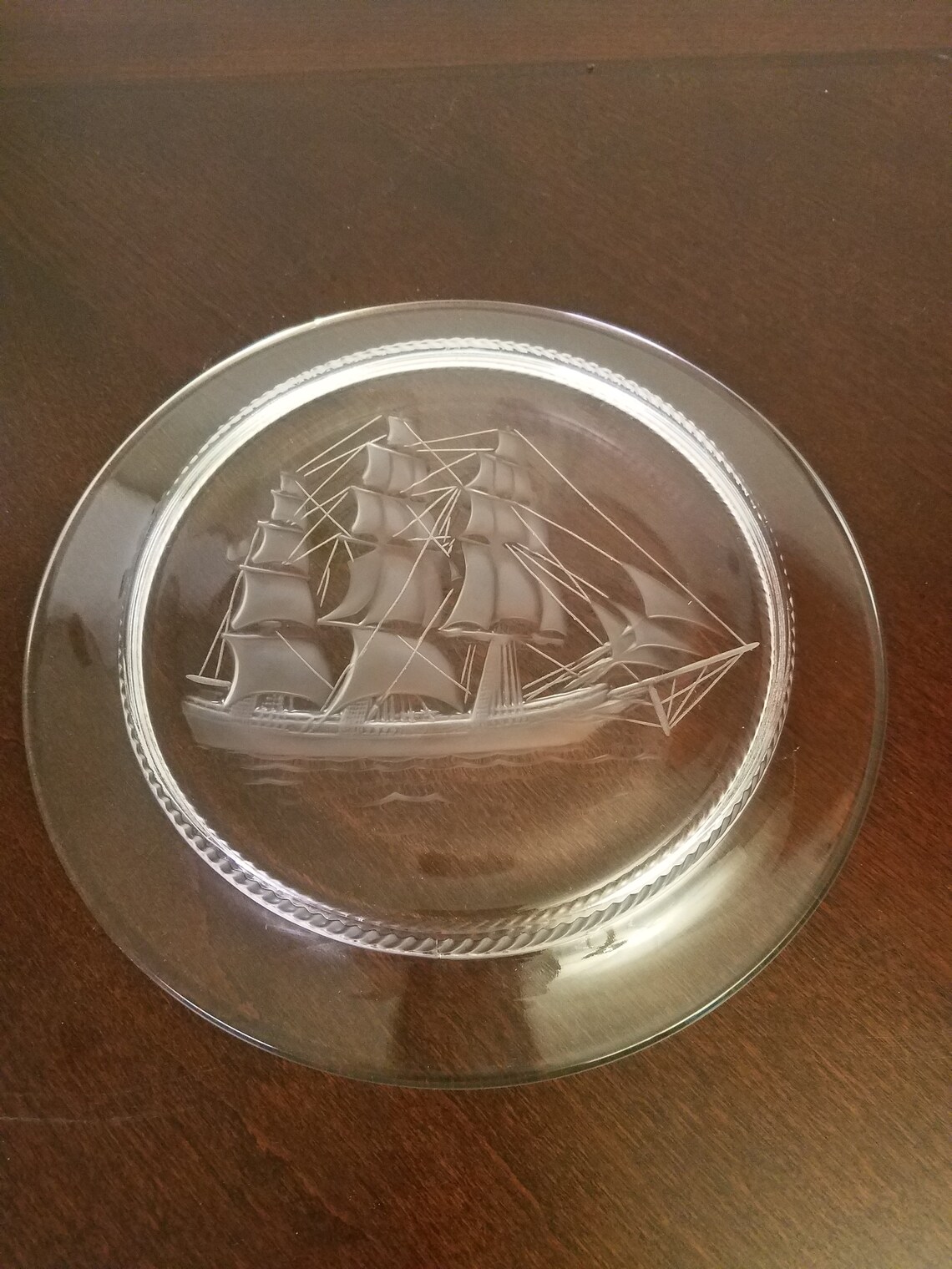 Lalique Glass Plate With a Three-masted Sailing Ship Etched - Etsy