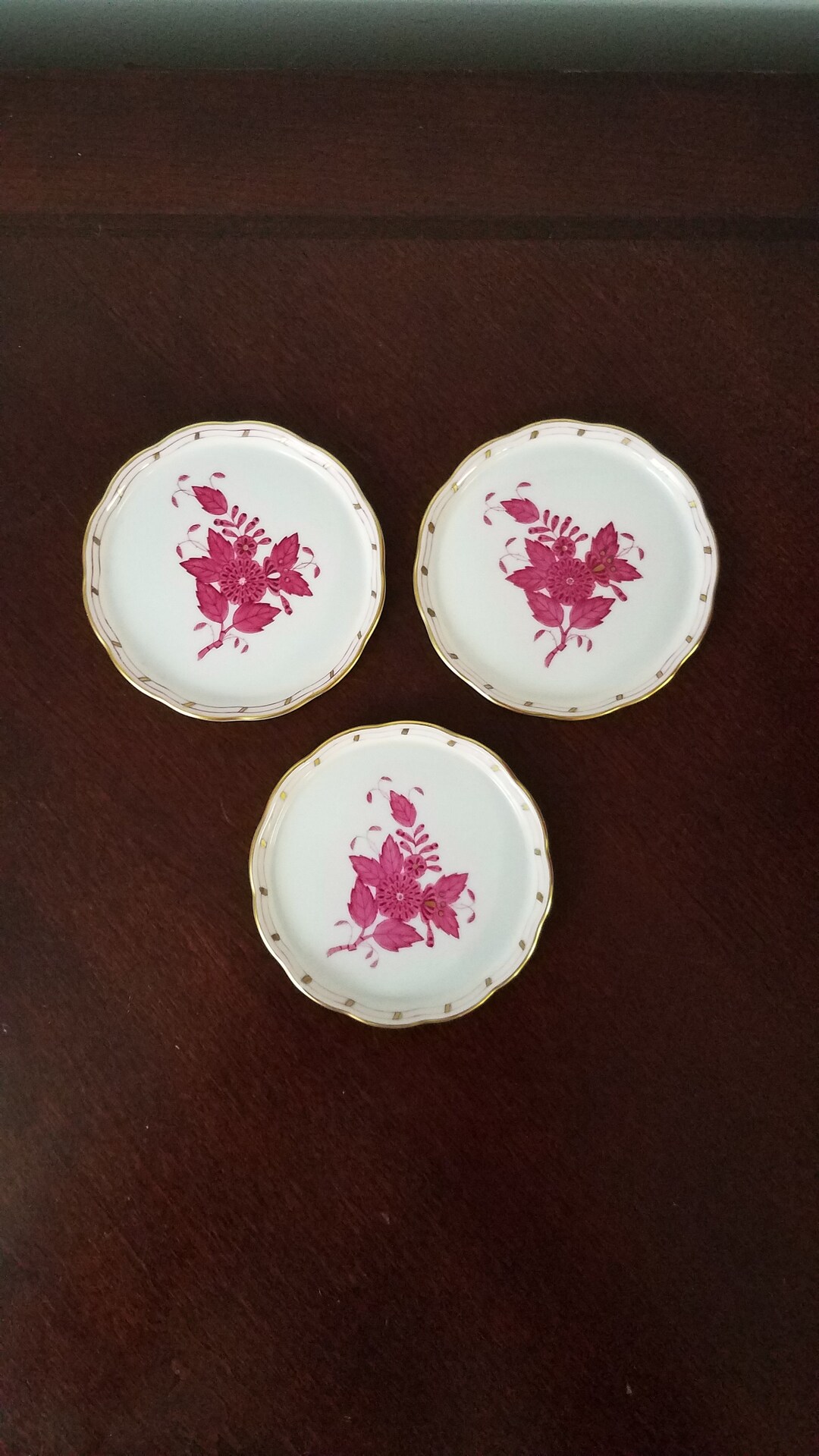Set of Three Herend Chinese Bouquet Apponyi Raspberry Hand-painted ...