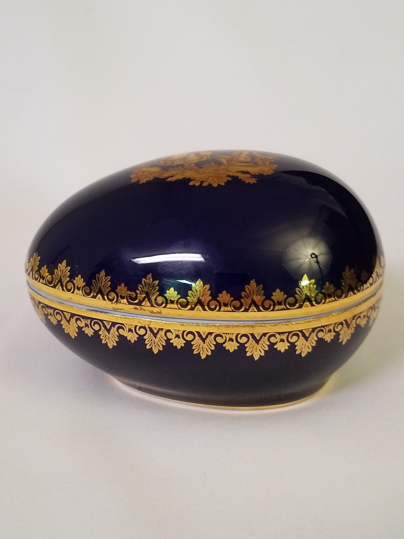 Vintage Limoges Porcelain Egg-shaped Lidded Trinket Box Cobalt - Etsy