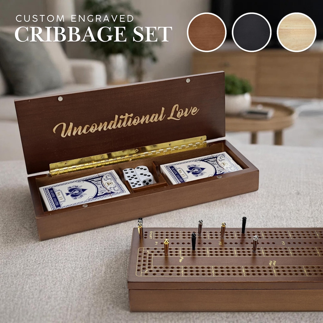 Personalized 3 Track Cribbage Board With 2 Card Deck Storage - Etsy