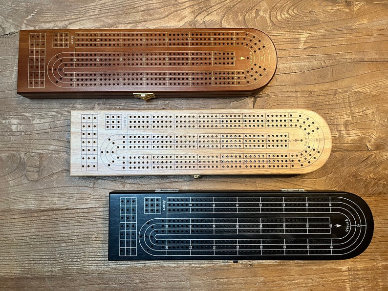 Personalized Hardwood Cribbage Board - 3 Track, Black Finish, With ...