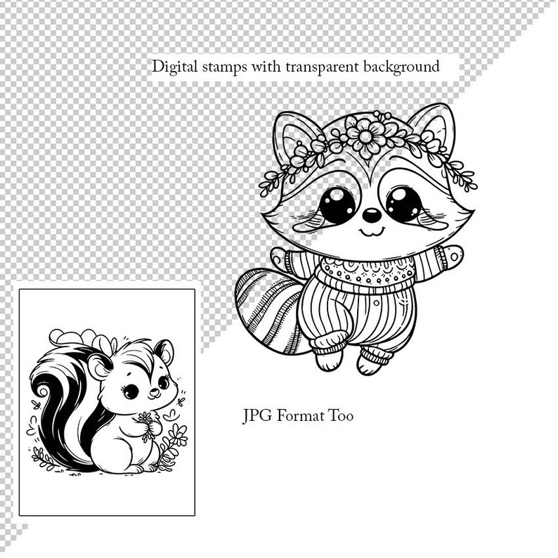 Digital Cutie Pie Baby Animals Coloring Pages and Transparent Digital ...
