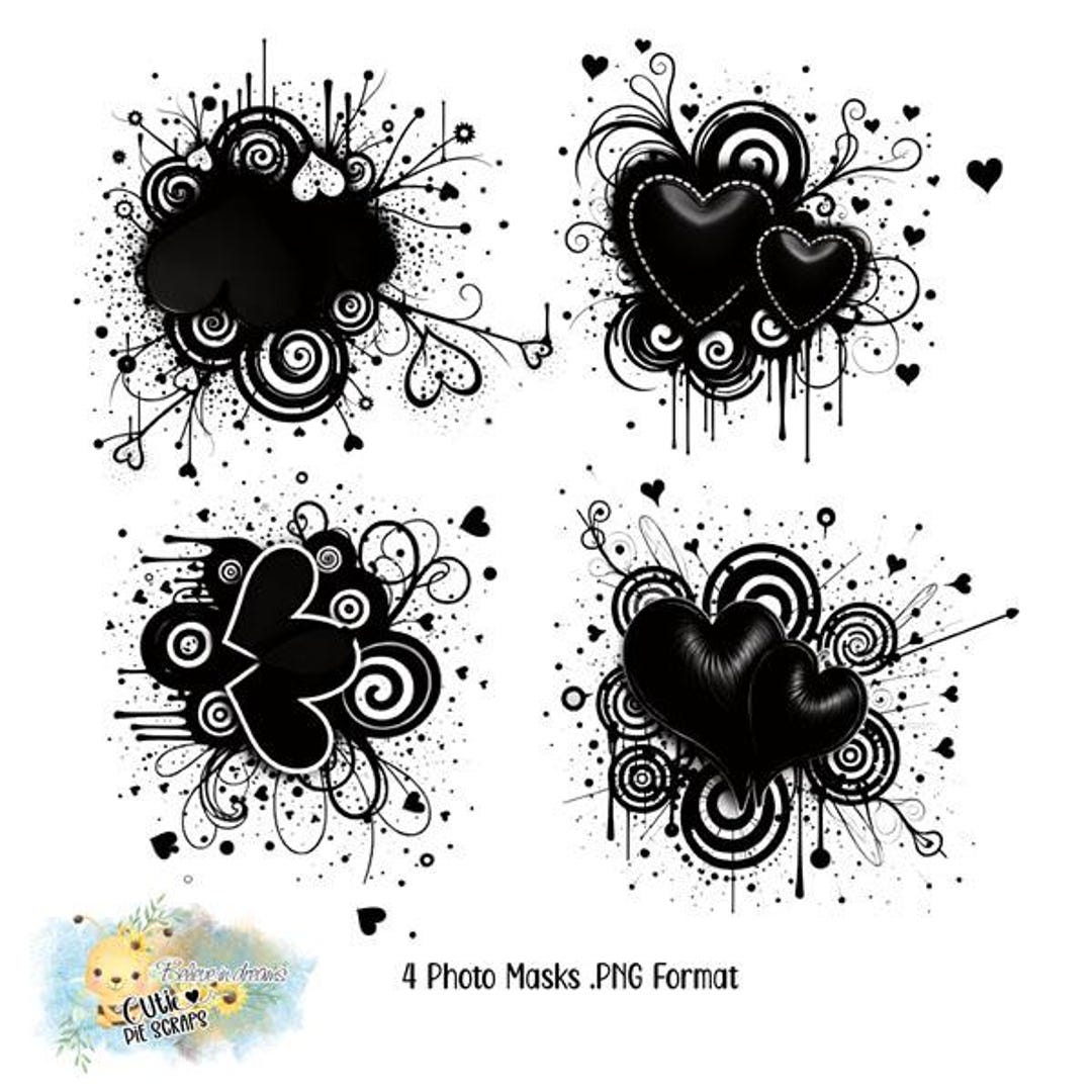 Artistic Romantic Hearts Photo Masks, Digital Scrapbooking Clipping ...