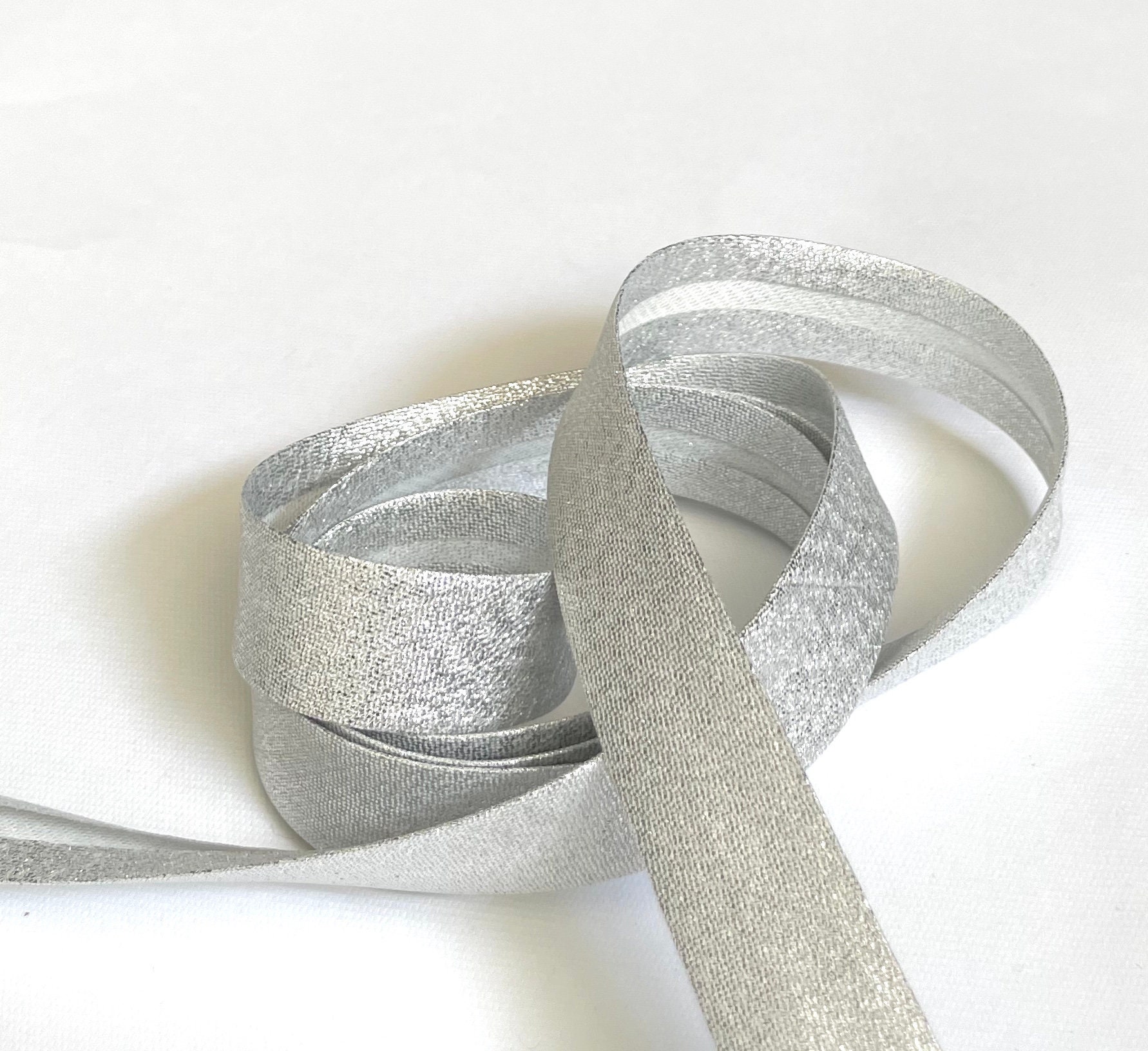 Silver Lamé Bias Binding in Metallic Lurex, Silver Bias Binding Folded ...