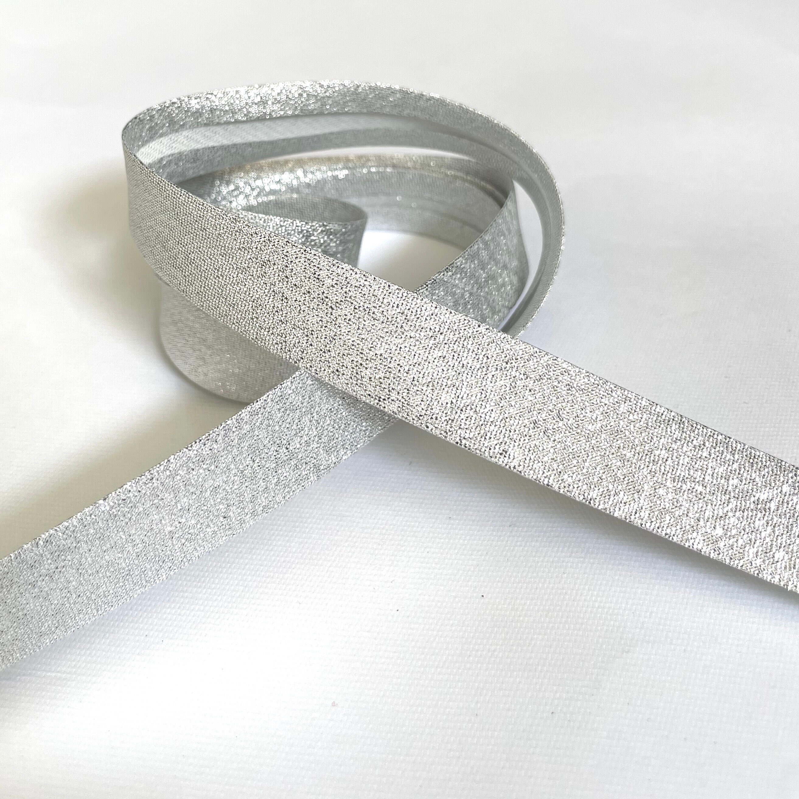 Silver Lamé Bias Binding in Metallic Lurex, Silver Bias Binding Folded ...