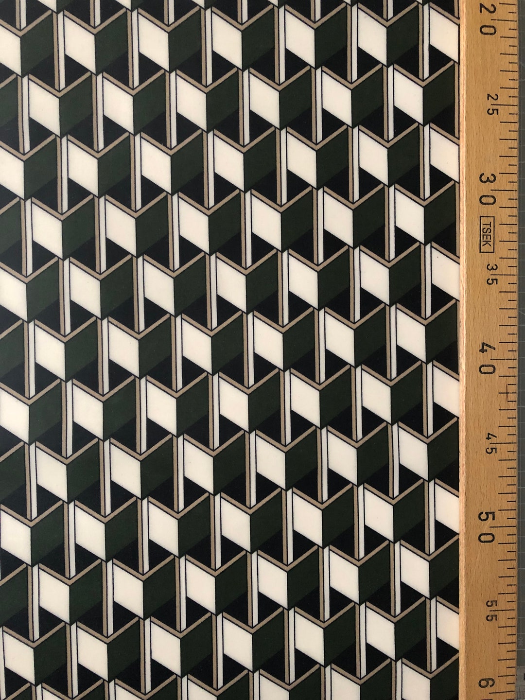 Matte Coated Cotton Fabric With Geometric Pattern Cubik in Green, Black ...