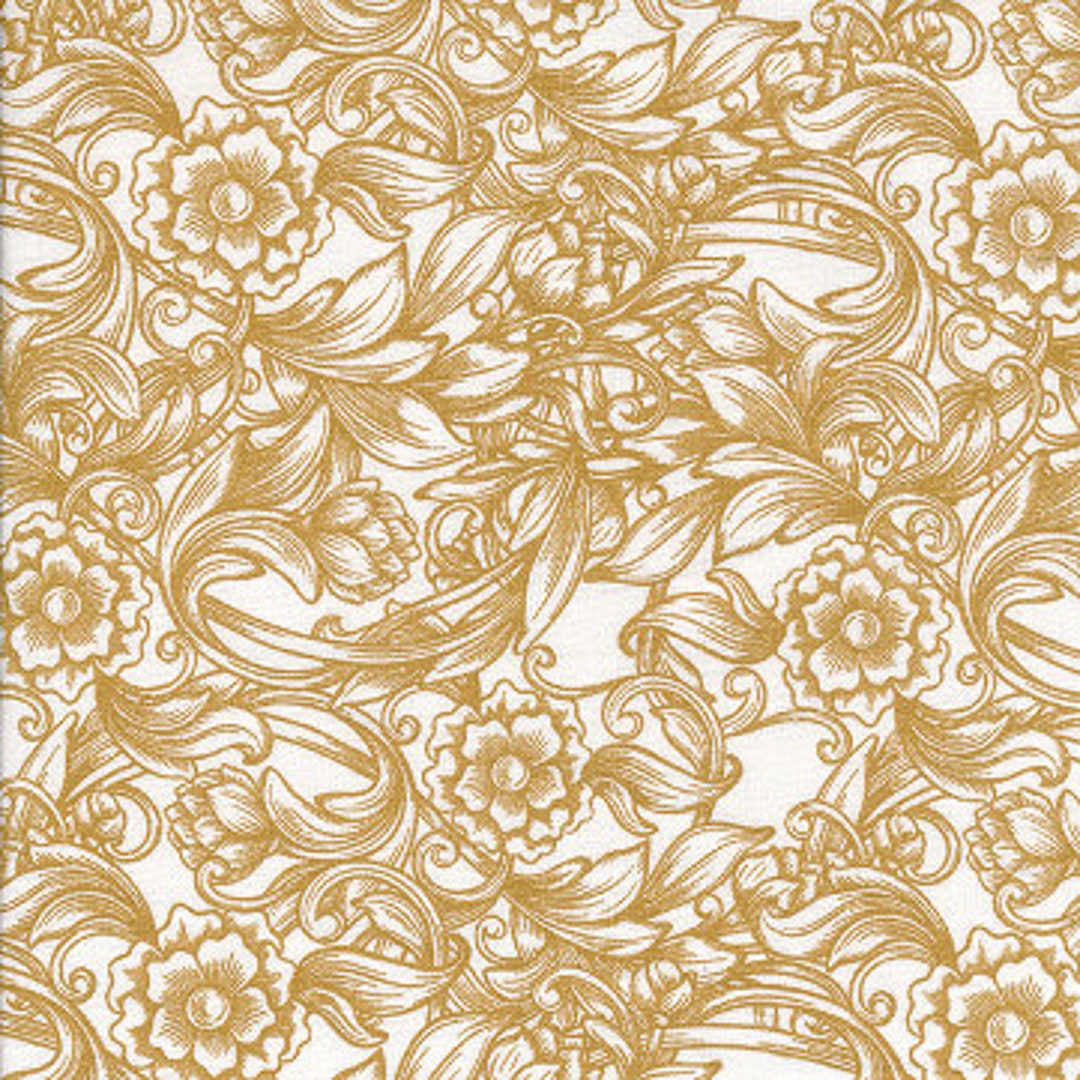 Printed Oilcloth in Mustard Ochre Yellow With a Retro Baroque Print ...