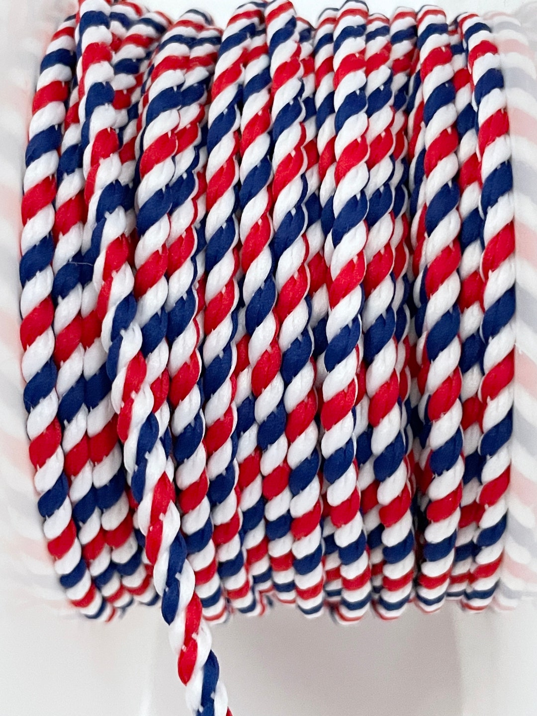 Tricolor Blue White Red Cotton Cord 4mm in Diameter, Sold by the Cut ...