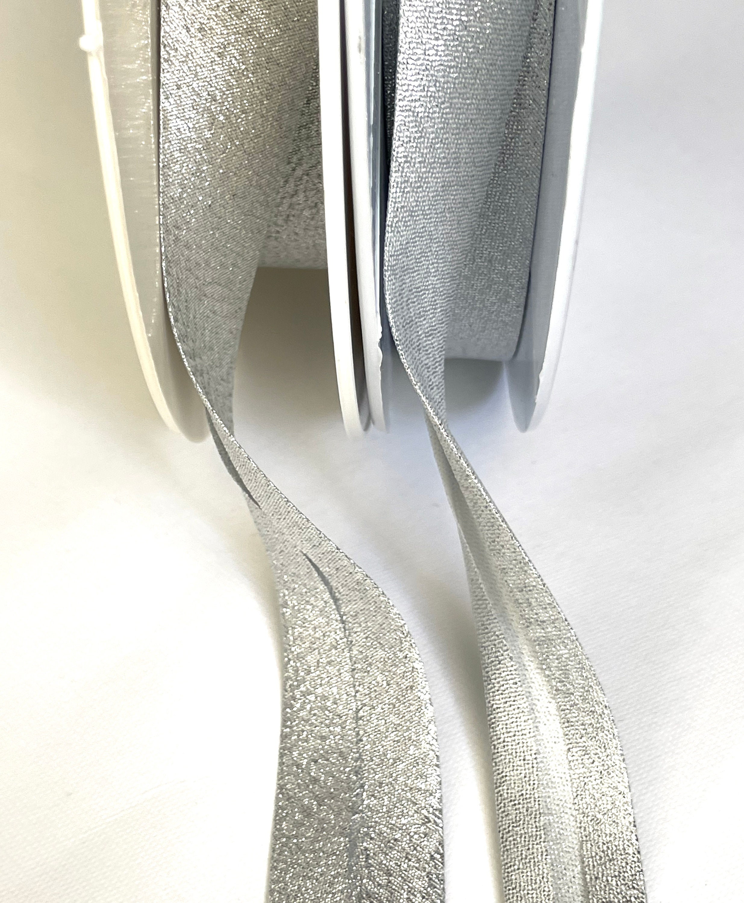 Silver Lamé Bias Binding in Metallic Lurex, Silver Bias Binding Folded ...
