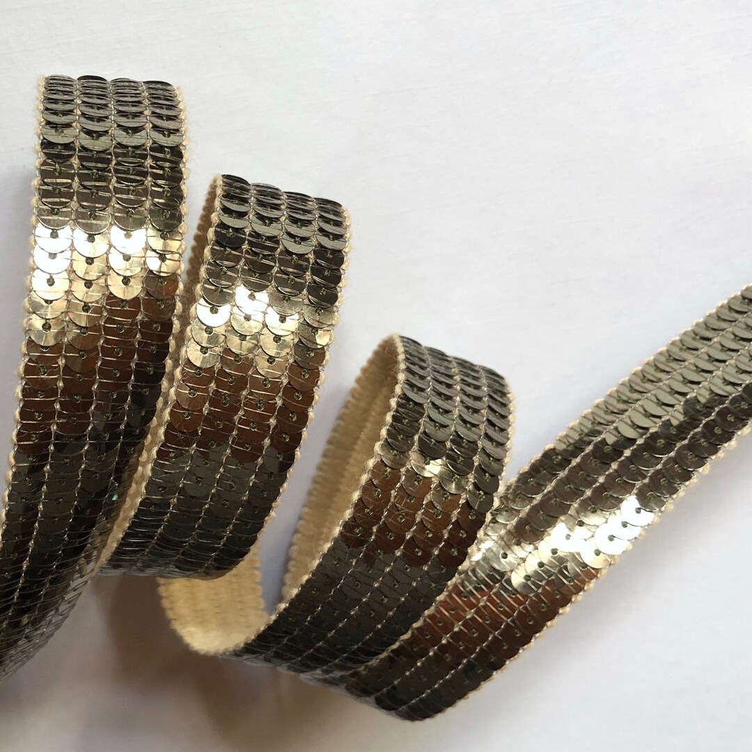 Sequin Braid With 4 Rows of Metallic Khaki Green Gold Sequins LICHEN ...