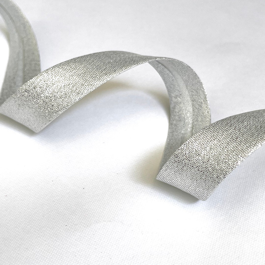 Silver Lamé Bias Binding in Metallic Lurex, Silver Bias Binding Folded ...