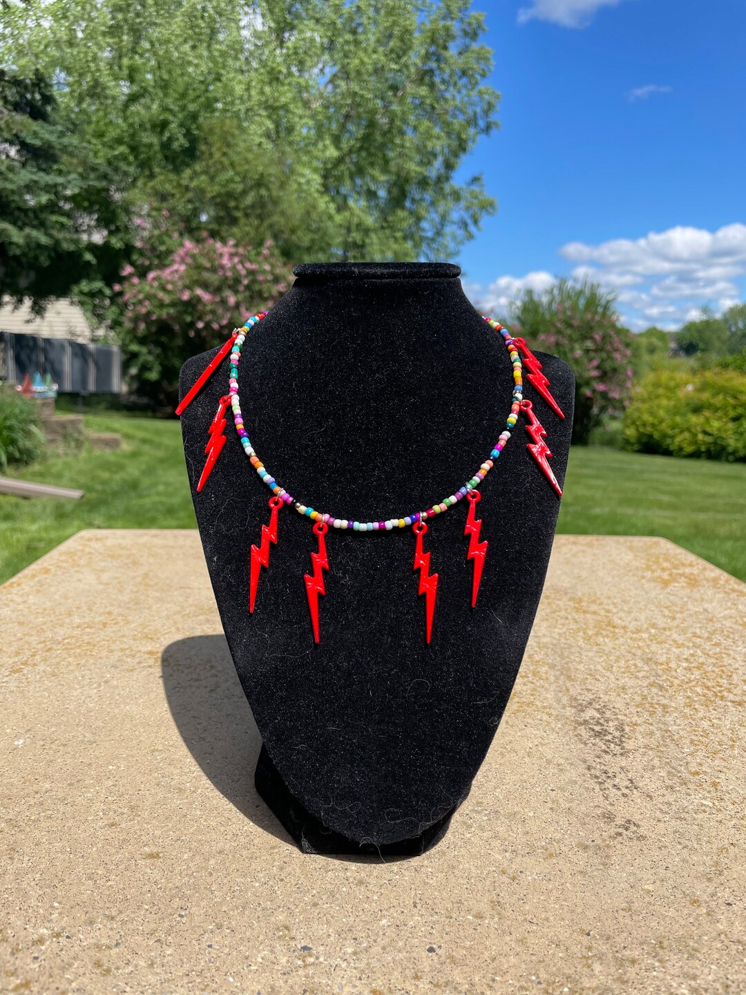 Red Lightning Bolt Multicolored Beaded Choker - Etsy