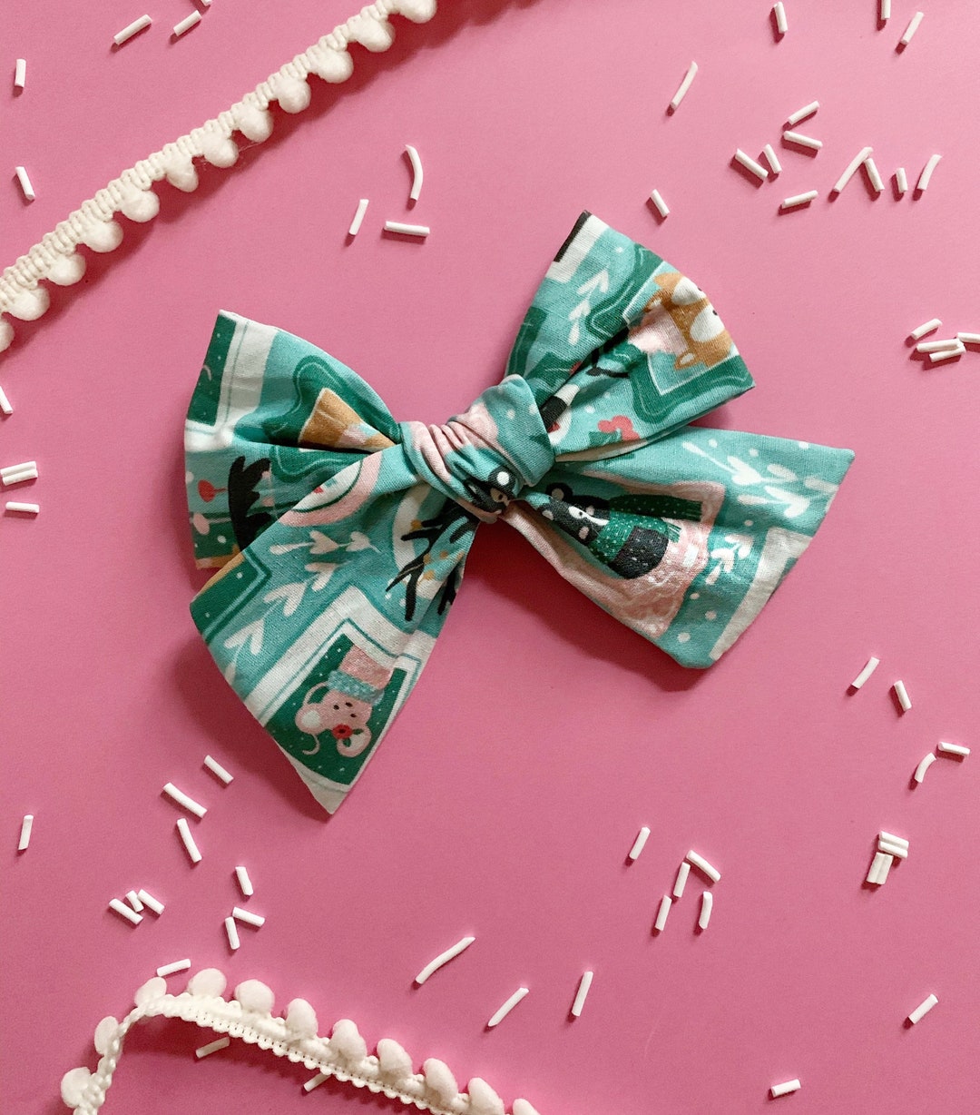 Adorable Green Winter Animal Scene Bow. Christmas Winter Bow. - Etsy