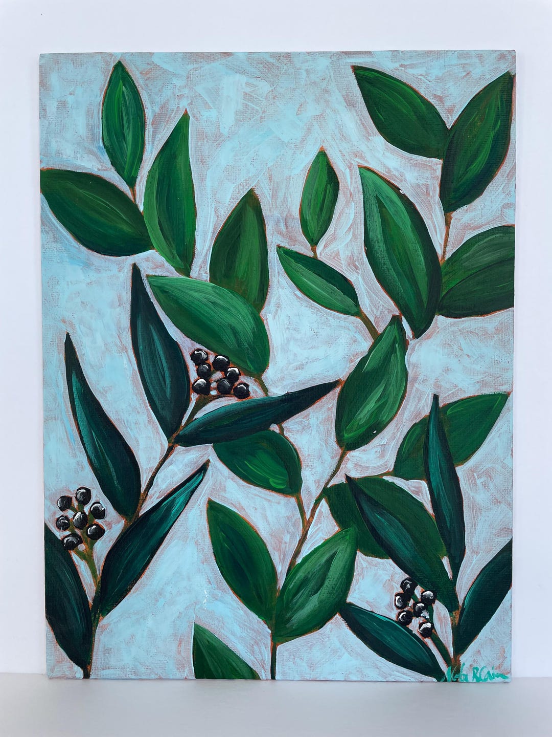 Original Greenery Acrylic Painting, Botanical Art (9x12) - Etsy