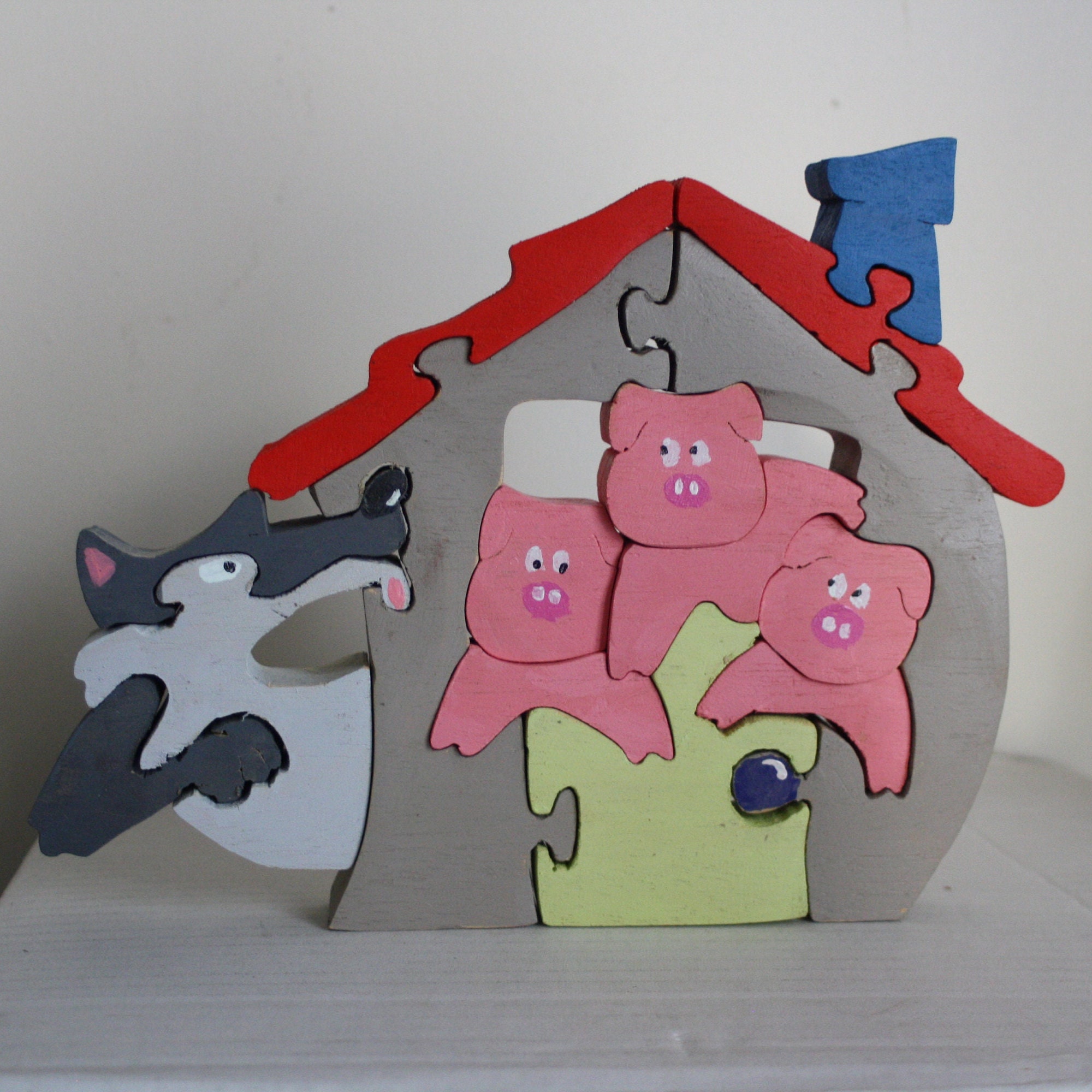 Puzzle en bois les trois petits cochons découpé dans de l - Etsy France