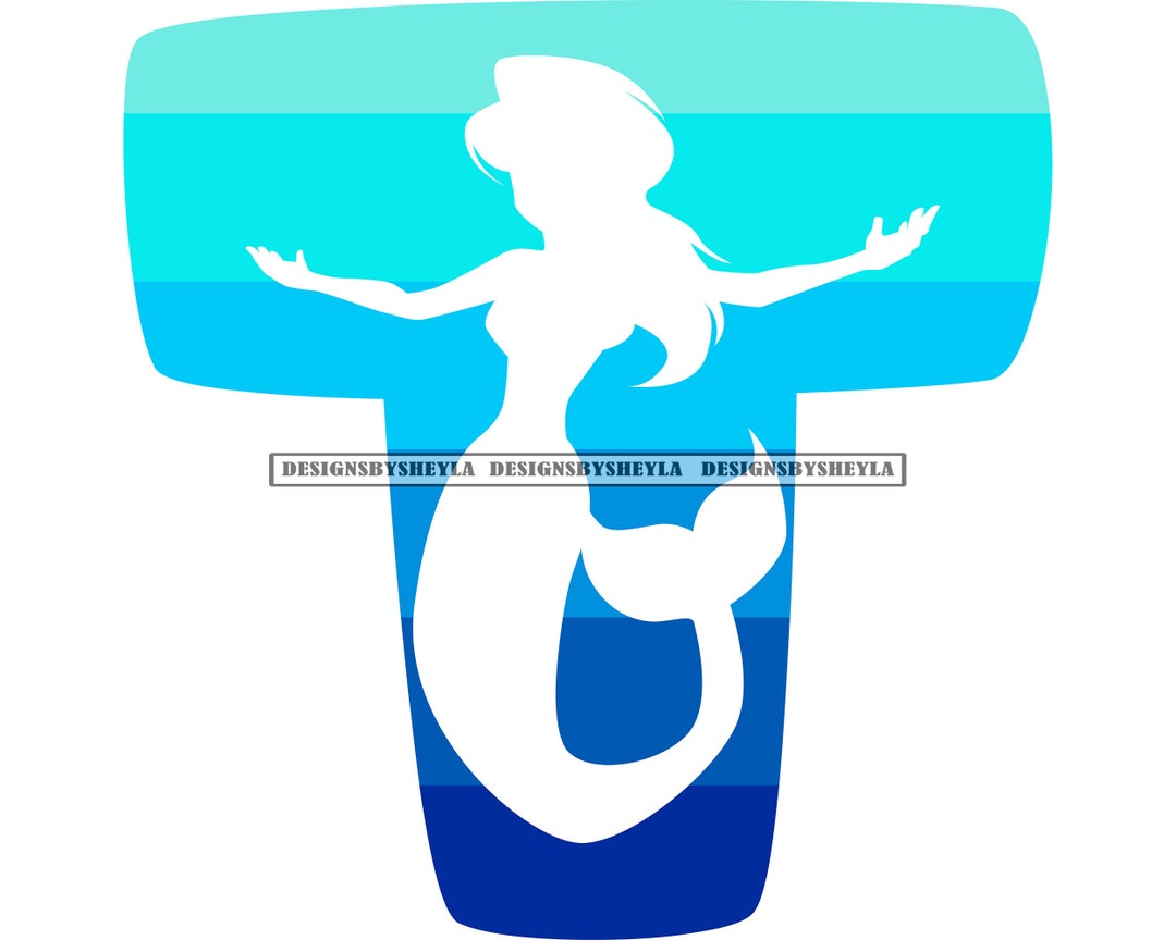 Mermaid Silhouette Alphabet Letter T Fantasy Mythology - Etsy