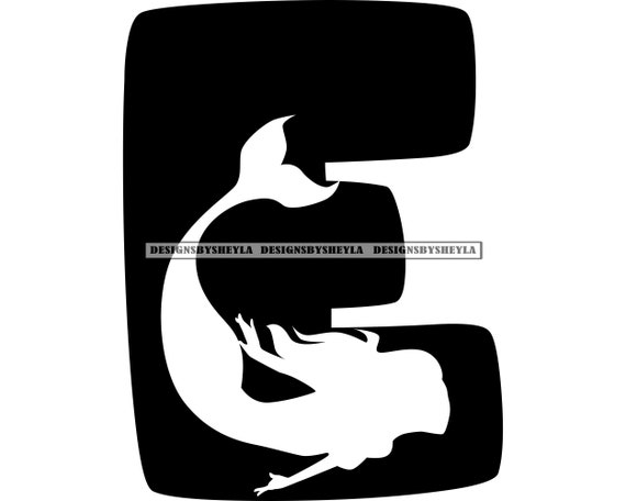 Mermaid Silhouette Alphabet Letter E Fantasy Mythology | Etsy