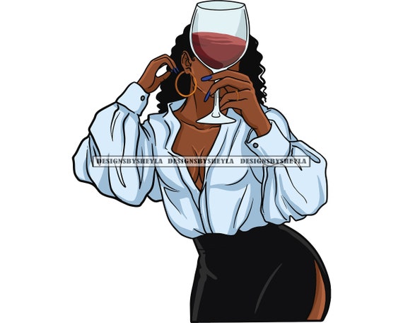 Sexy Curvy Afro Woman Covering Face Glass Wine Long Sleeve Etsy