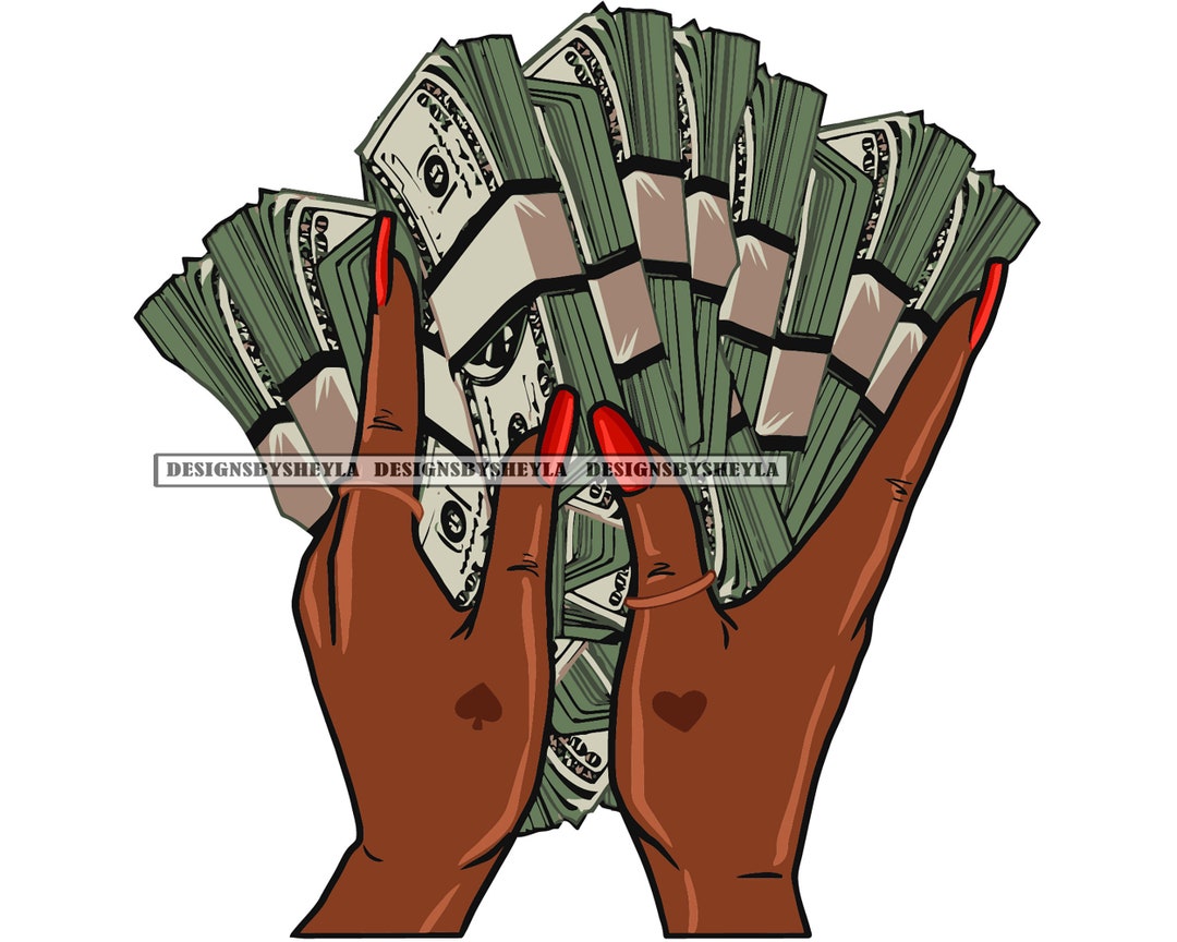 Afro Woman Hands Holding Stack Money Cash Dollars Hustle - Etsy Australia