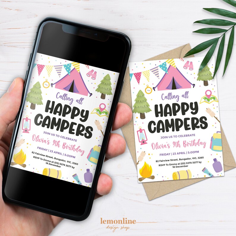 Calling All Happy Campers Invitation, Happy Camper Invite, Camp Theme ...