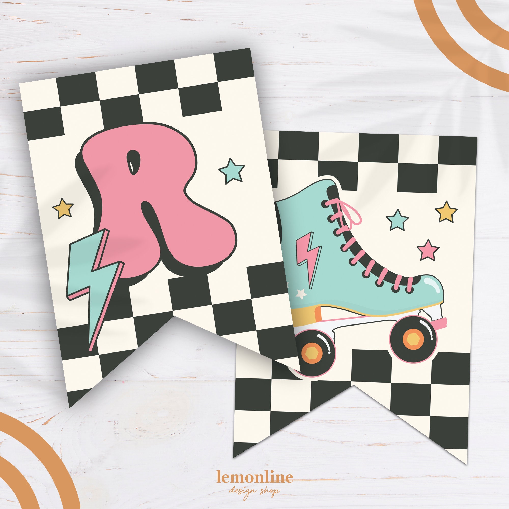 Editable Roller Skate Banner, Let's Roll Birthday Banner Diy, Skate ...